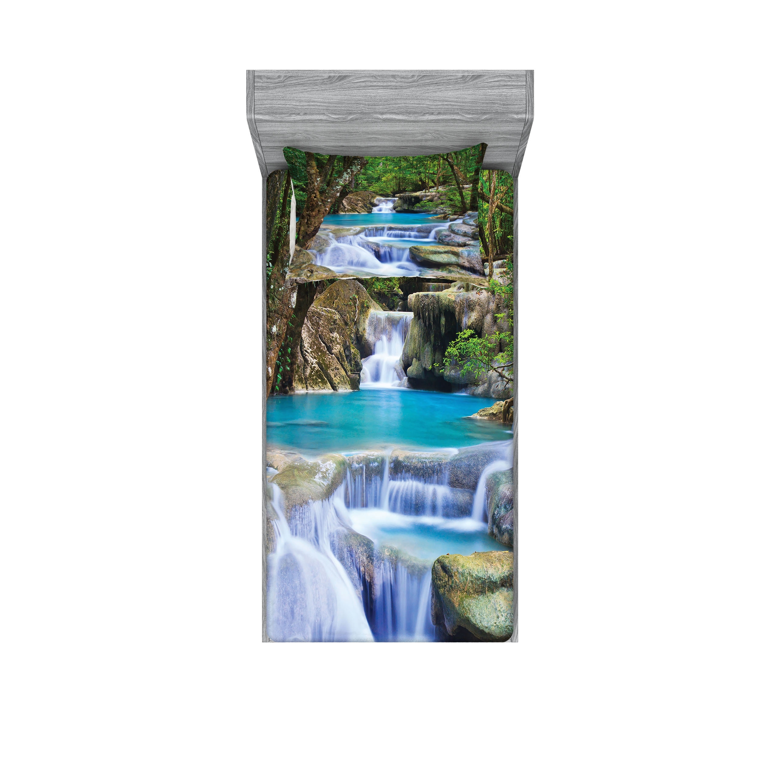Waterfall Fitted Sheet & Pillow Sham Set, Image of Waterfall by the ...