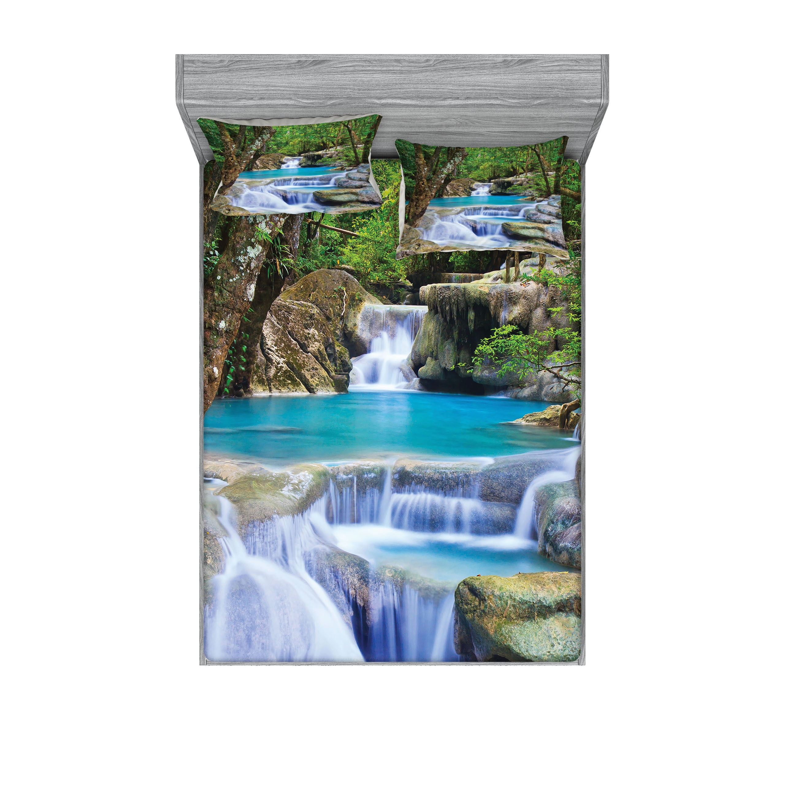 Waterfall Fitted Sheet & Pillow Sham Set, Image of Waterfall by the ...