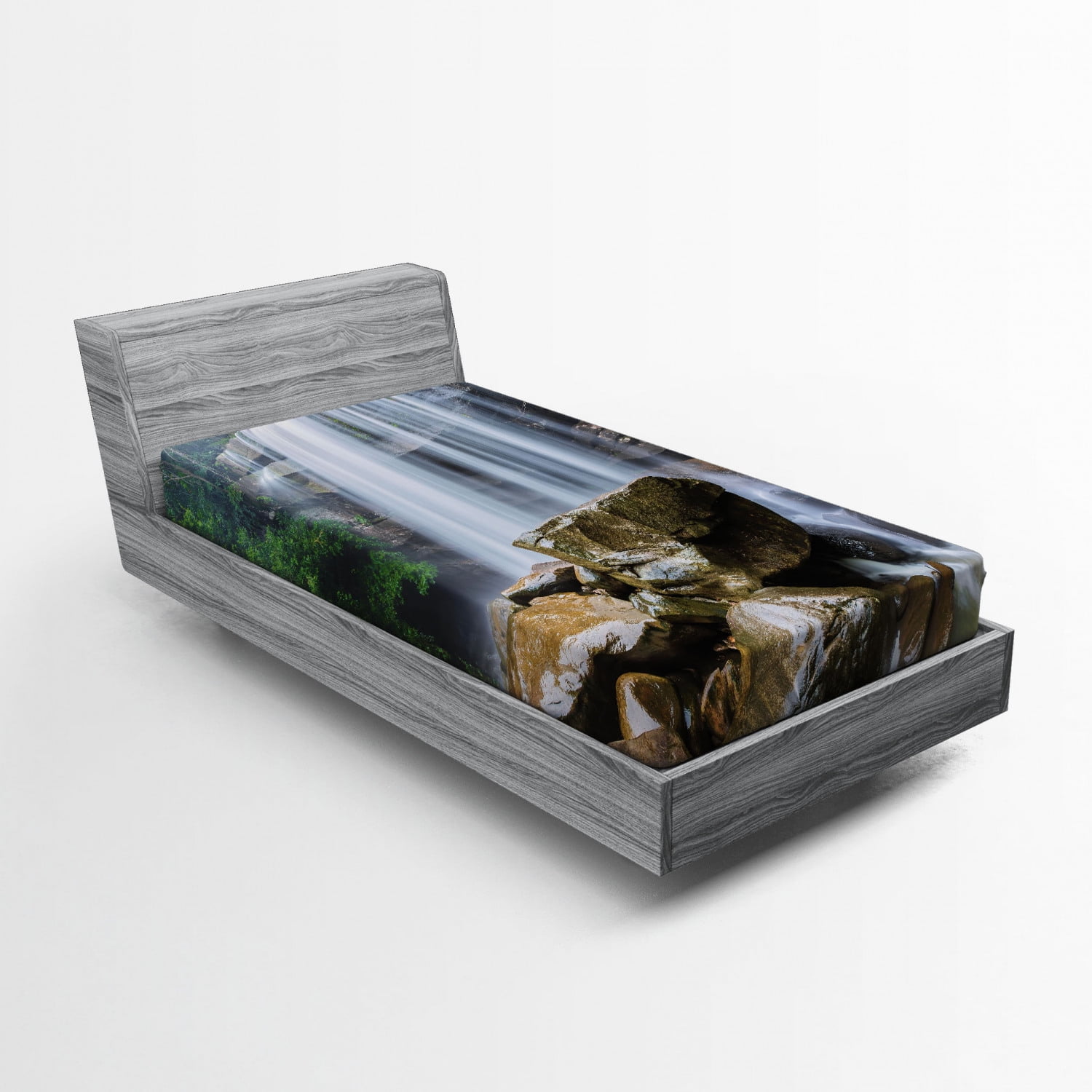 Ambesonne Landscape Fitted Sheet, Tropical Waterfalls, Twin XL Size ...