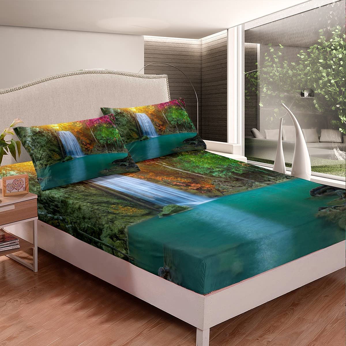 Waterfall Fitted Sheet for Kids Teens Nature Nature Valley Sheet Set ...