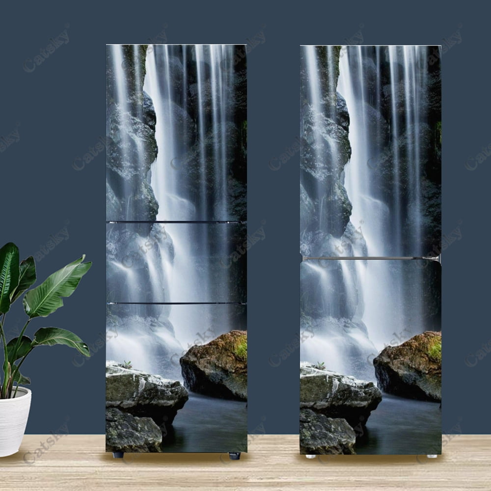 Waterfall Flowing Water Refrigerator Door Mural Sticker Waterproof PVC ...