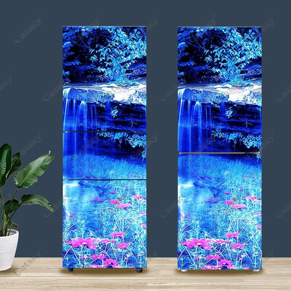 Waterfall Flowing Water Refrigerator Door Mural Sticker Waterproof PVC ...