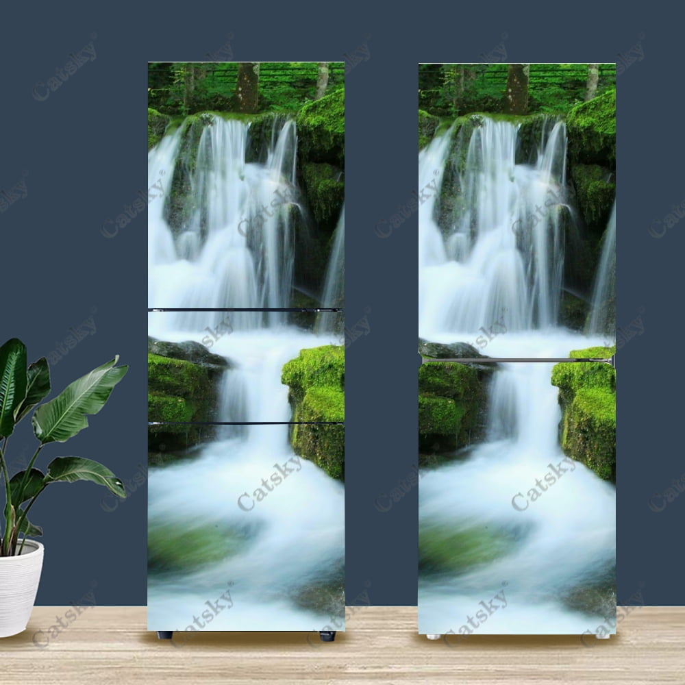 Waterfall Flowing Water Refrigerator Door Mural Sticker Waterproof PVC ...