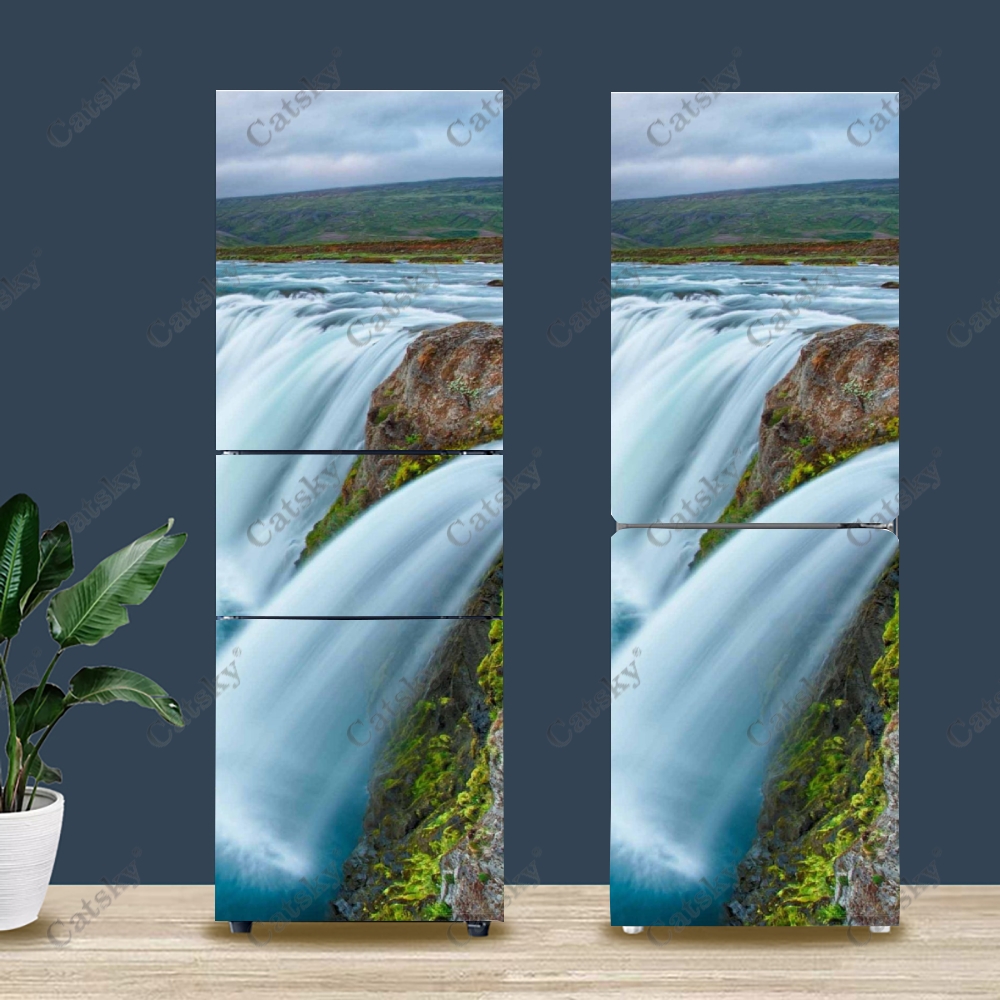 Waterfall Flowing Water Refrigerator Door Mural Sticker Waterproof PVC ...