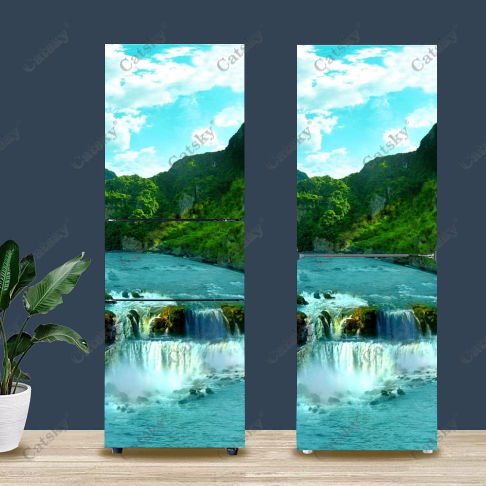 Waterfall Flowing Water Refrigerator Door Mural Sticker Waterproof PVC ...