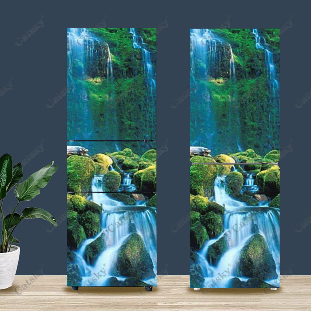 Waterfall Flowing Water Refrigerator Door Mural Sticker Waterproof PVC ...