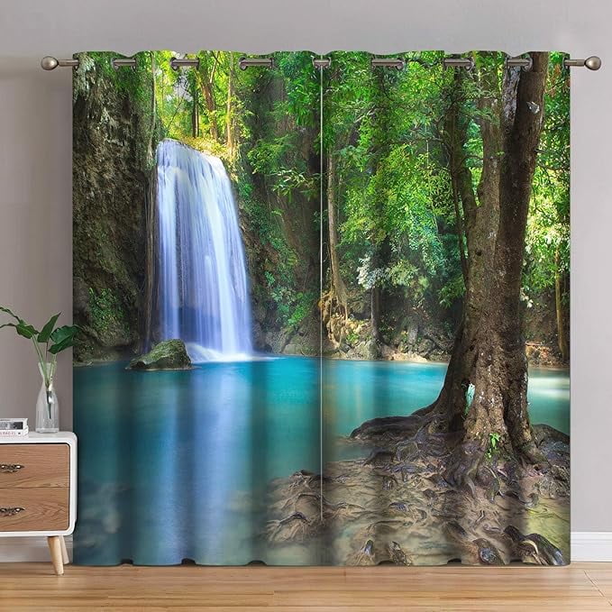 Waterfall Forest 3D Printed Drapes, Natural Scenery Living Room ...