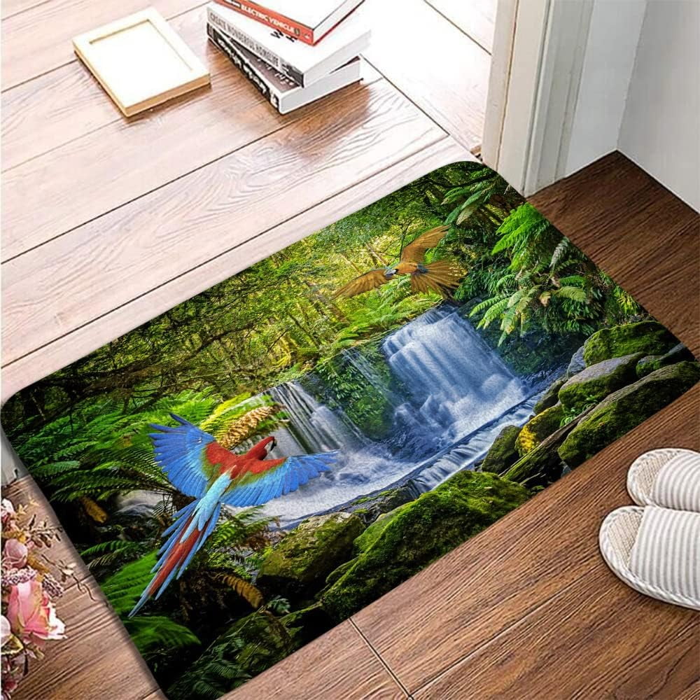 Waterfall Forest Bath Mat,Tropical Rainforest Green Jungle Colorful ...