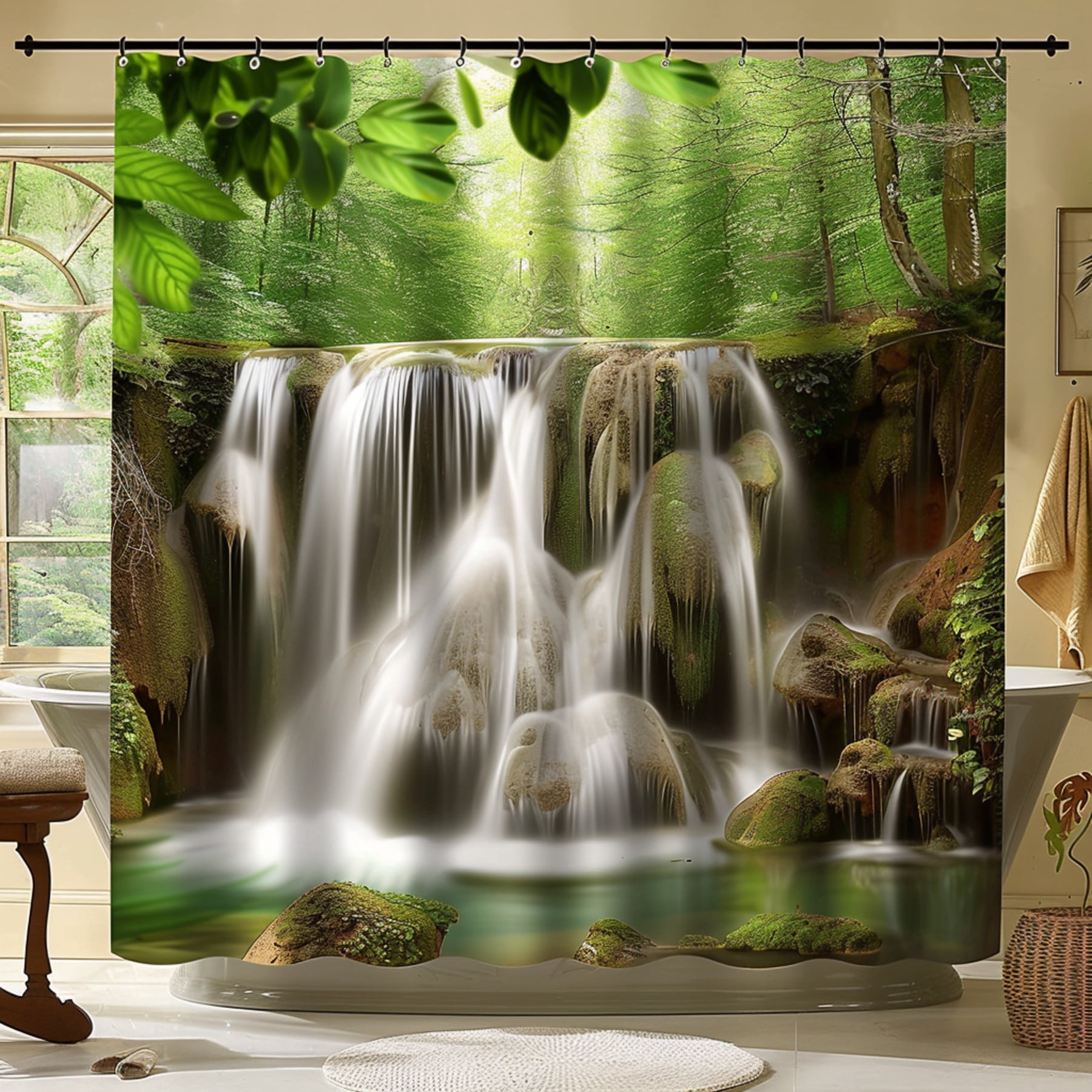 Waterfall Forest Green Nature Landscape Shower Curtain Bathroom Decor ...