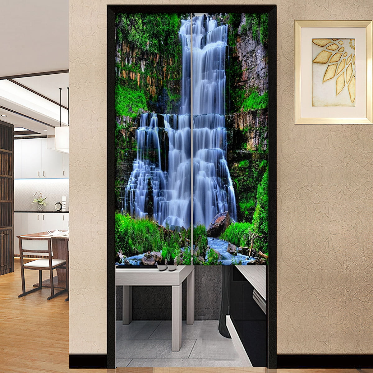 Waterfall Forest Landscape Door Curtains Beautiful Natural Scenery ...