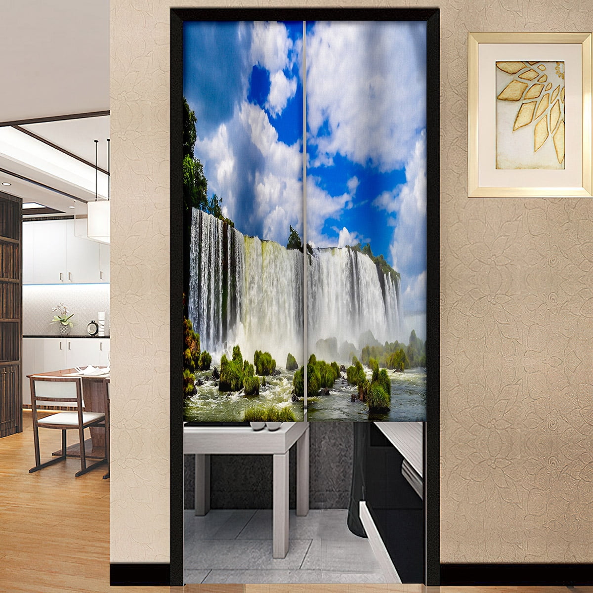 Waterfall Forest Landscape Door Curtains Beautiful Natural Scenery ...