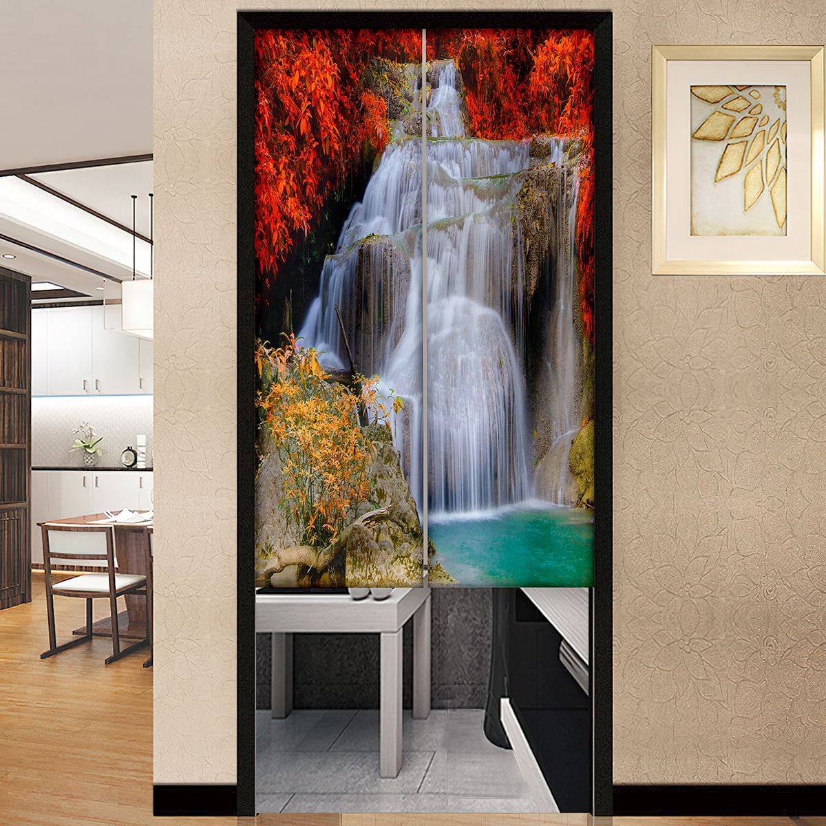 Waterfall Forest Landscape Door Curtains Beautiful Natural Scenery ...