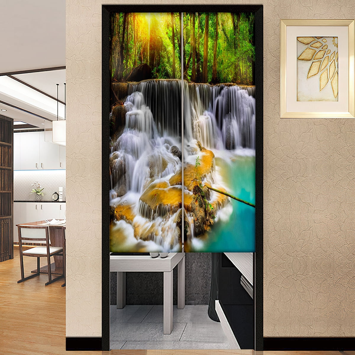 Waterfall Forest Landscape Door Curtains Beautiful Natural Scenery ...