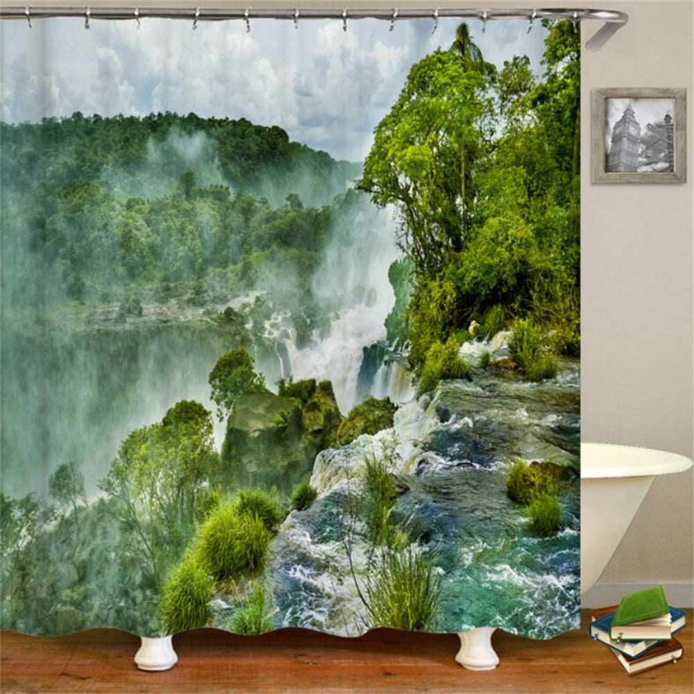 Waterfall Forest Natural Scenery Shower Curtain Tropical Jungle Plant ...