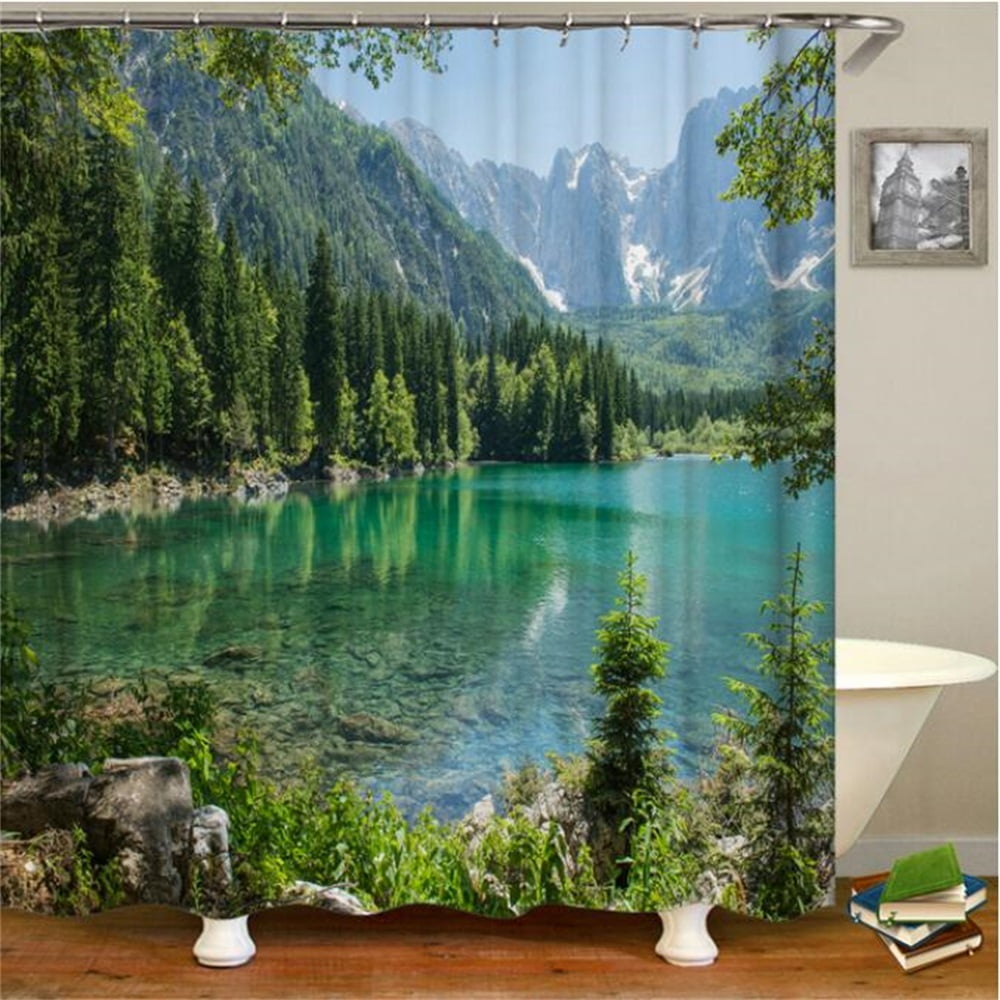 Waterfall Forest Natural Scenery Shower Curtain Tropical Jungle Plant ...