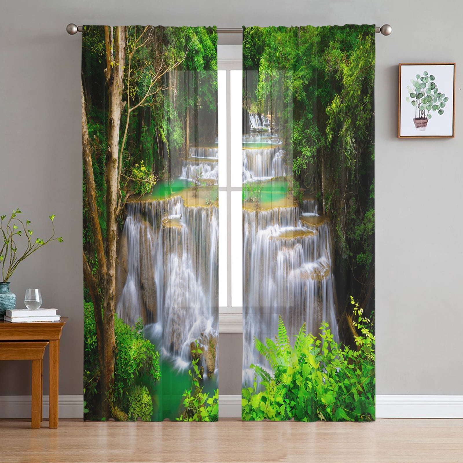 Waterfall Forest Nature Scenery Tropical Sheer Curtains for Living Room ...