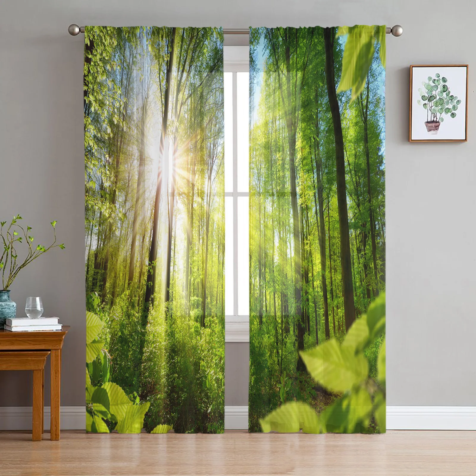 Waterfall Forest Nature Scenery Tropical Tulle Sheer Window Curtains ...