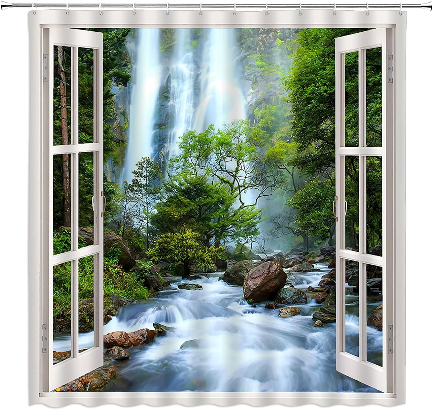 Waterfall Forest Shower Curtain Tropical Rainforest Jungle Waterfall ...