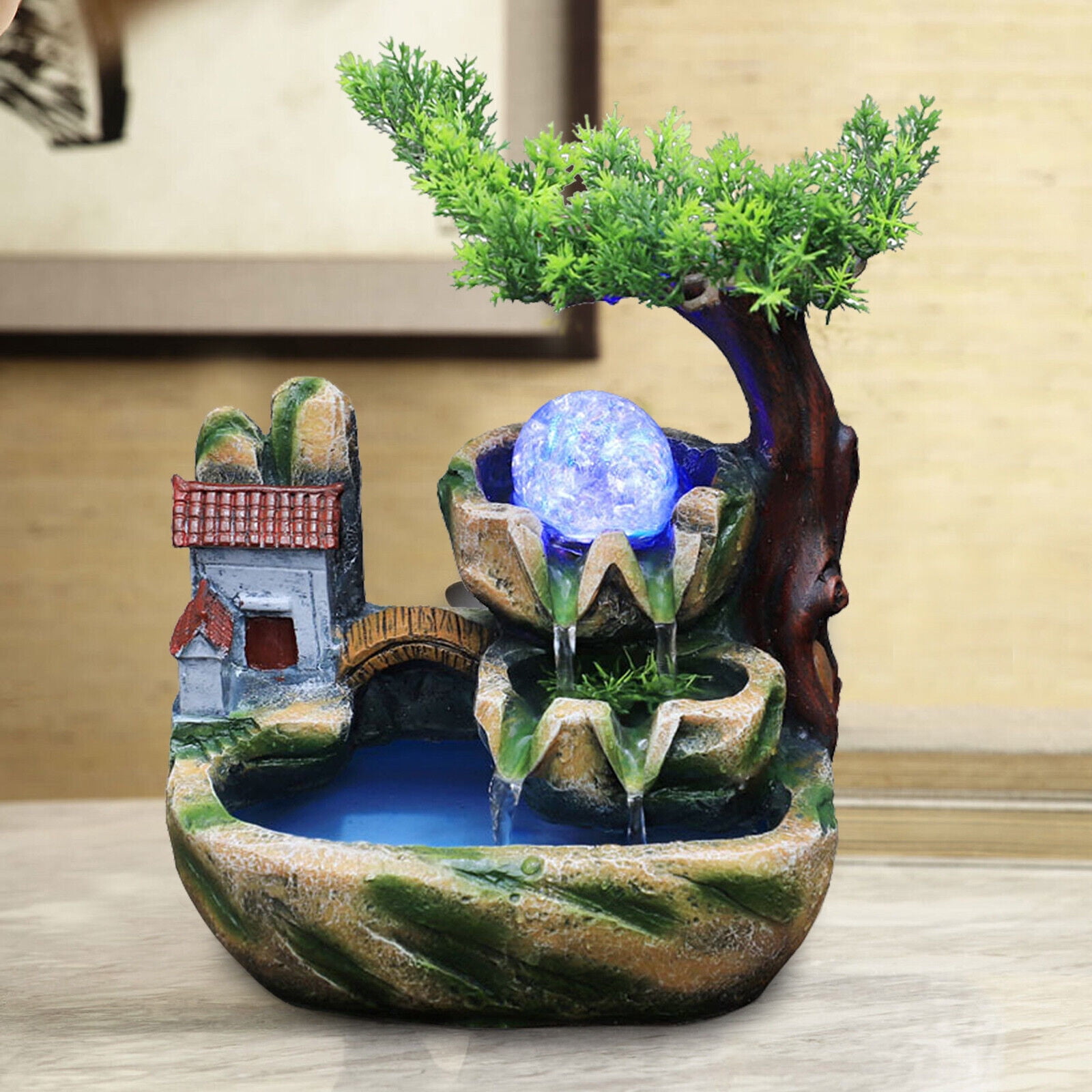 Waterfall Fountain Desktop Water LED Color Chang Rockery Table for Home ...