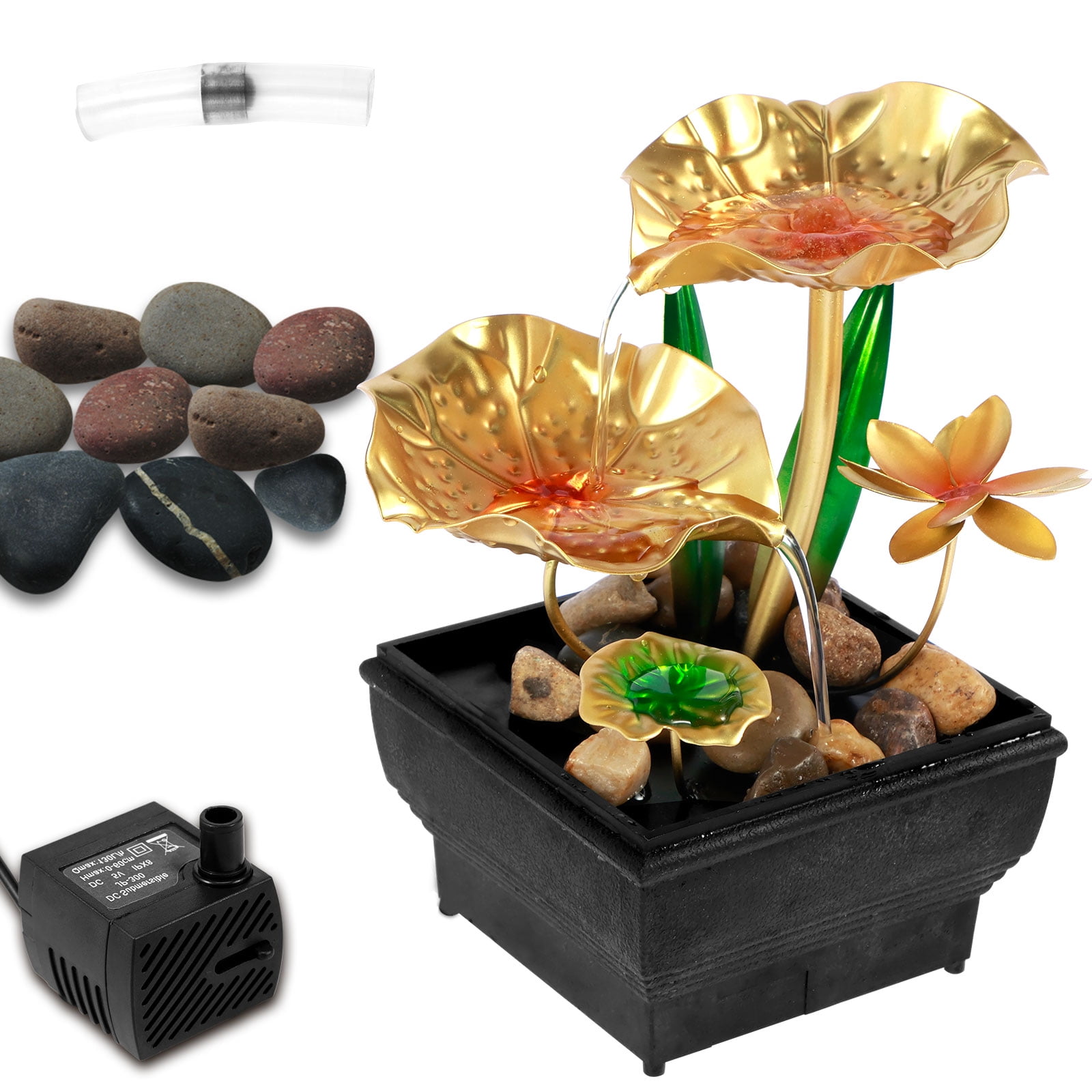 Waterfall Fountain Indoor Water Fountain 3-Tier Lotus Desk Fountain ...