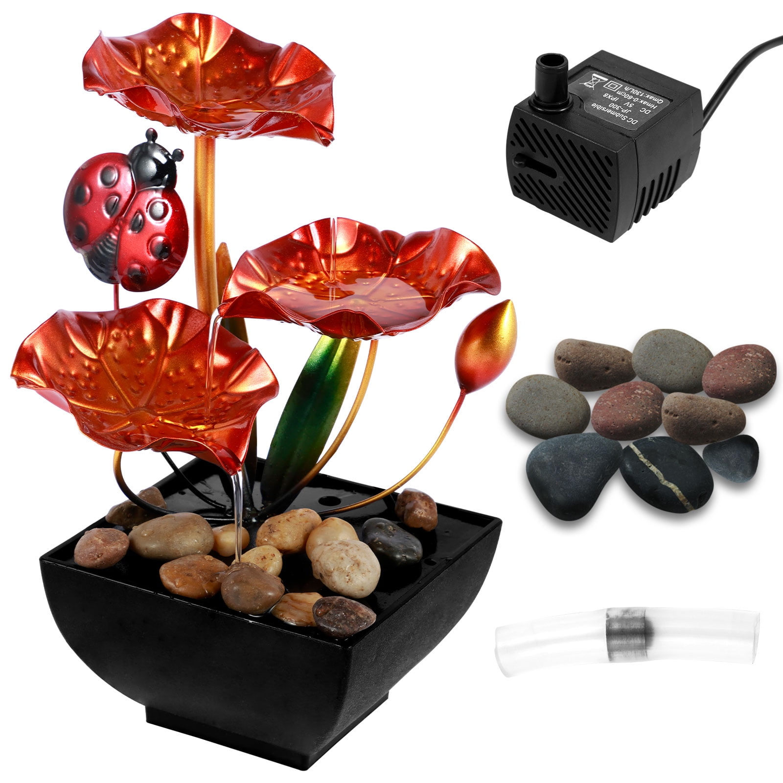 Waterfall Fountain Indoor Water Fountain 3-Tier Lotus Desk Fountain ...