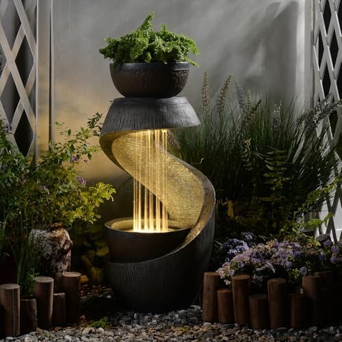 Waterfall Fountain Outdoor Fountains Garden - Modern Curved S-Shaped ...