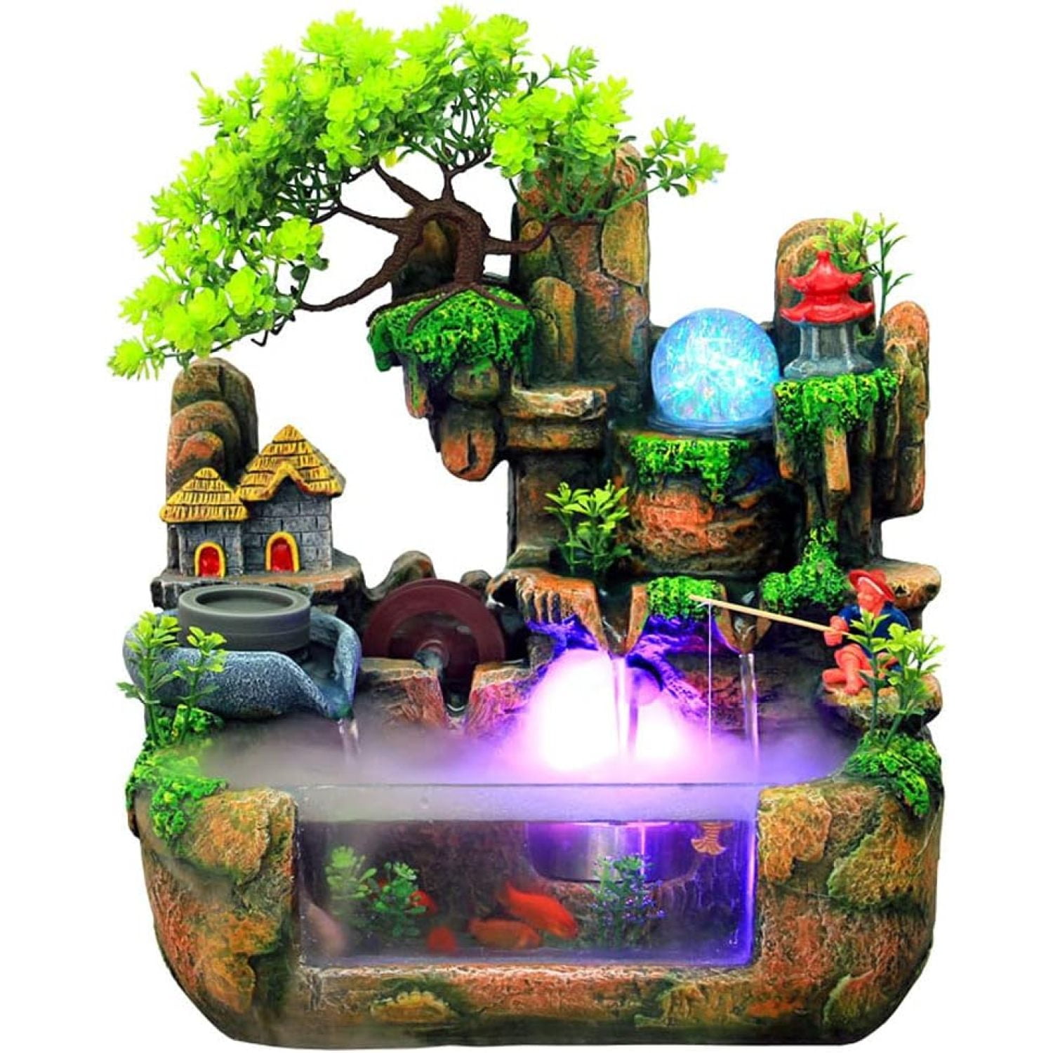 Waterfall Fountain Tabletop Rockery Fountain Indoor with Aquariums ...