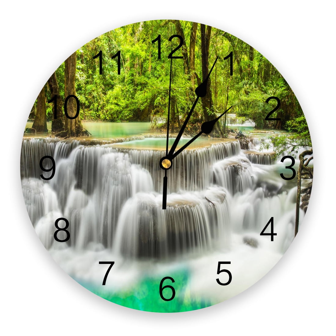 Waterfall Garden Green Jungle Wall Clock Bedroom Silent Wall Digital ...