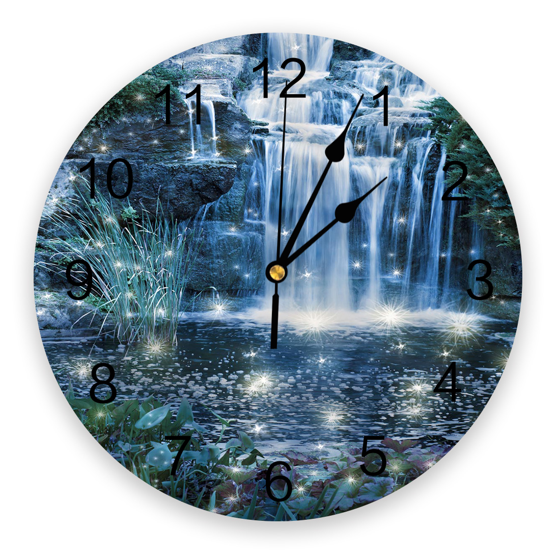 Waterfall Garden Green Jungle Wall Clock Bedroom Silent Wall Digital ...