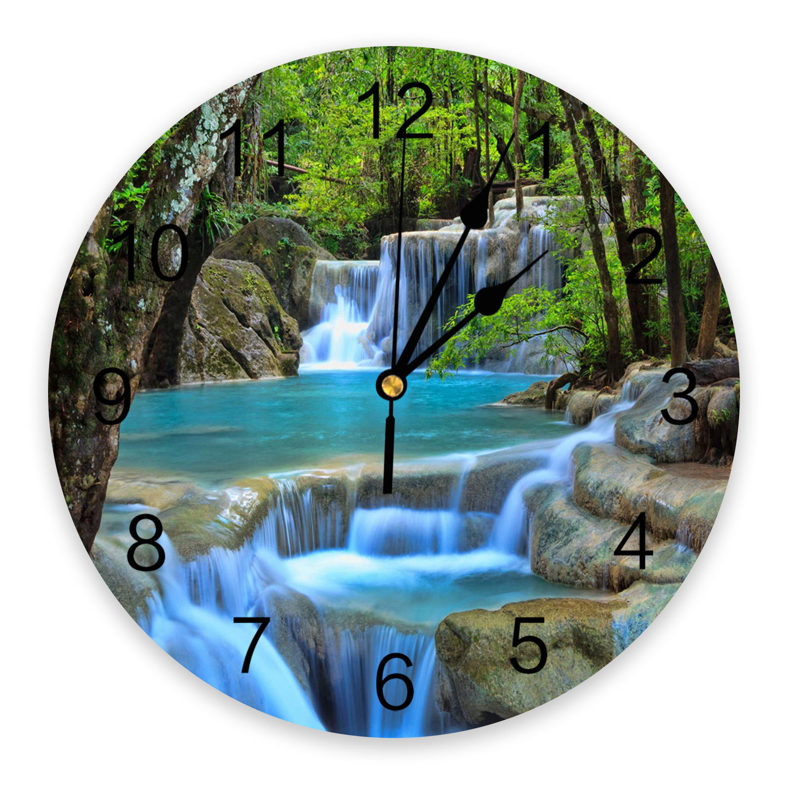 Waterfall Garden Green Jungle Wall Clock Bedroom Silent Wall Digital ...