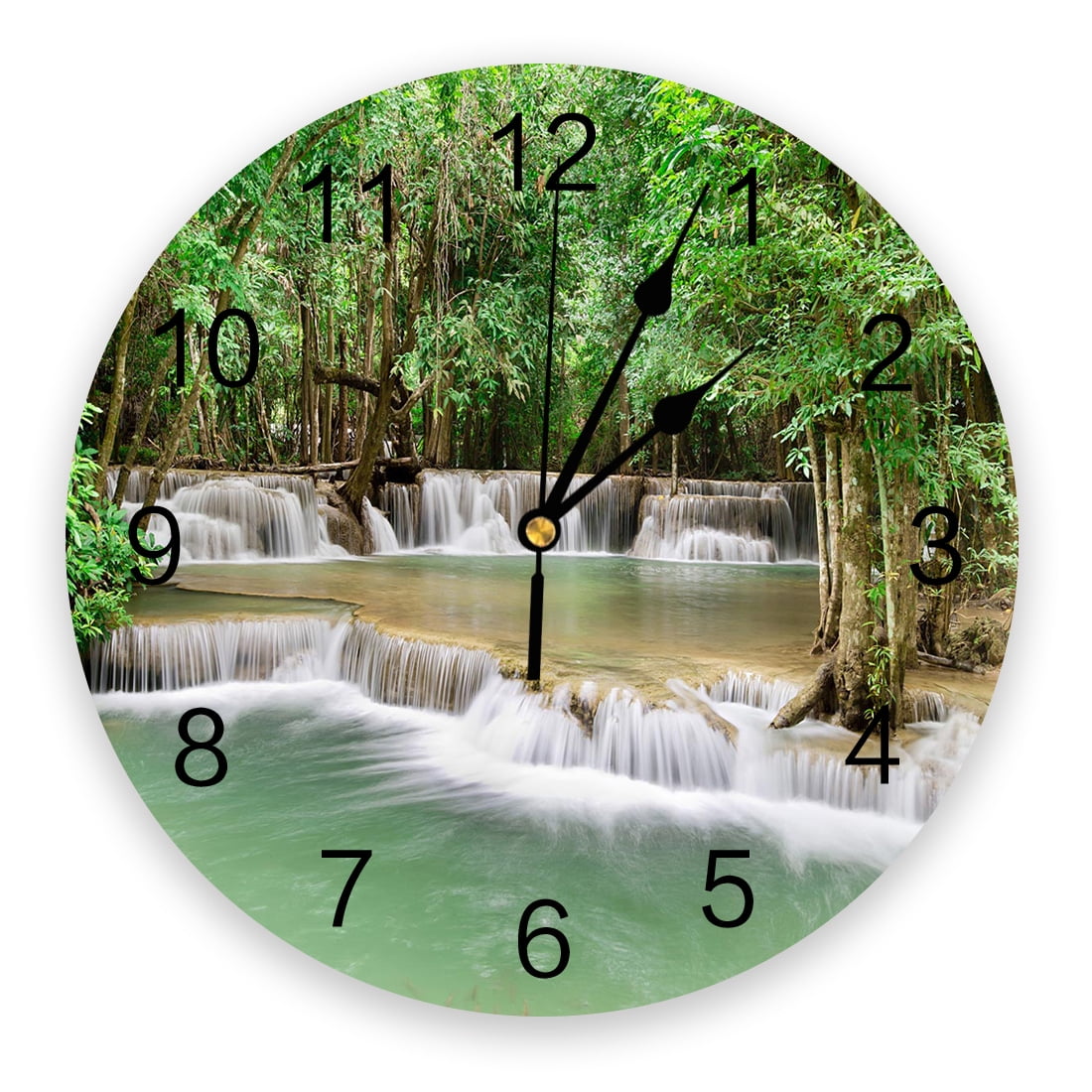 Waterfall Garden Green Jungle Wall Clock Bedroom Silent Wall Digital ...