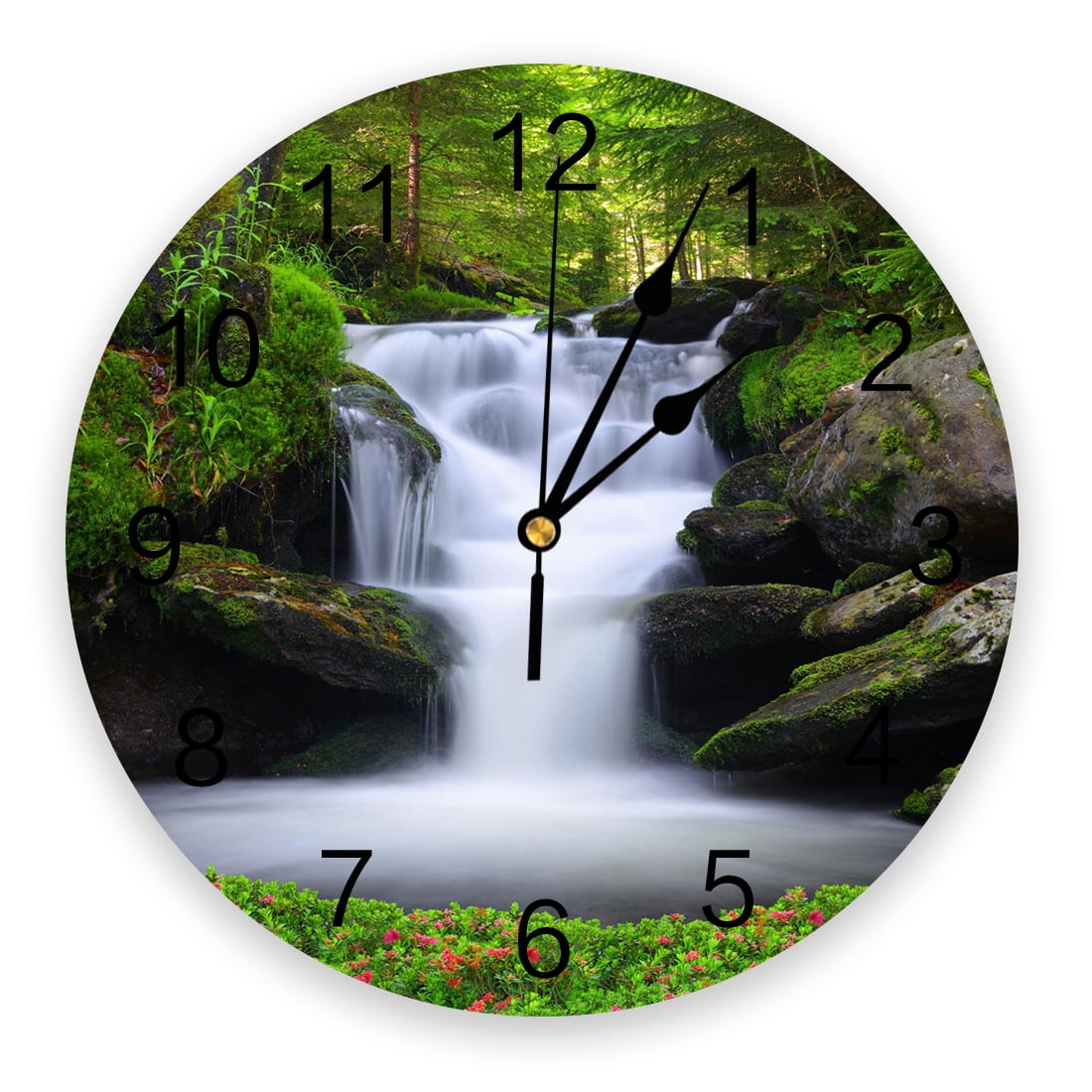 Waterfall Garden Green Jungle Wall Clock Bedroom Silent Wall Digital ...