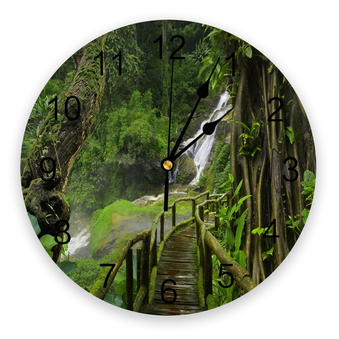 Waterfall Garden Green Jungle Wall Clock Bedroom Silent Wall Digital ...