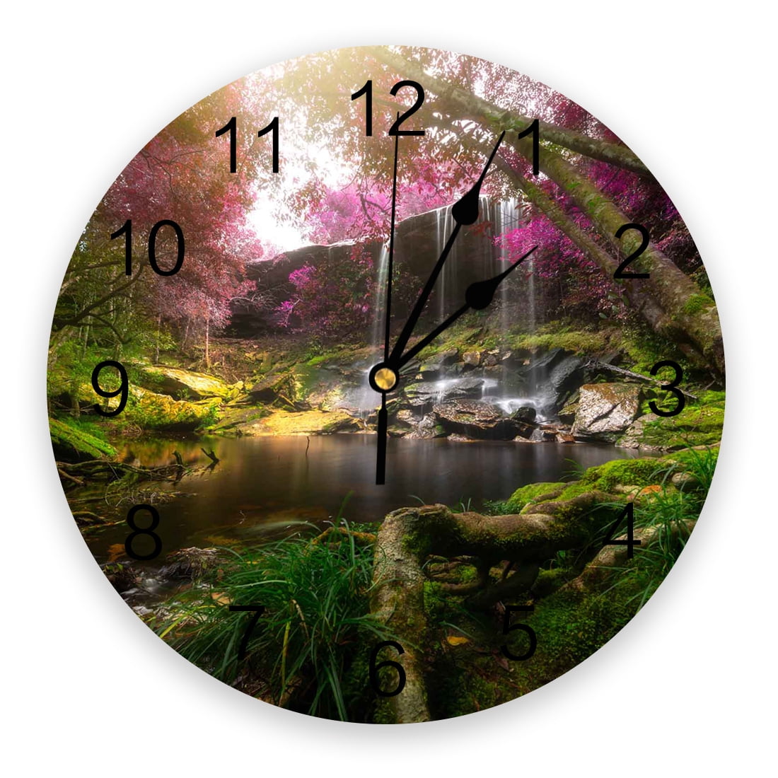 Waterfall Garden Green Jungle Wall Clock Bedroom Silent Wall Digital ...
