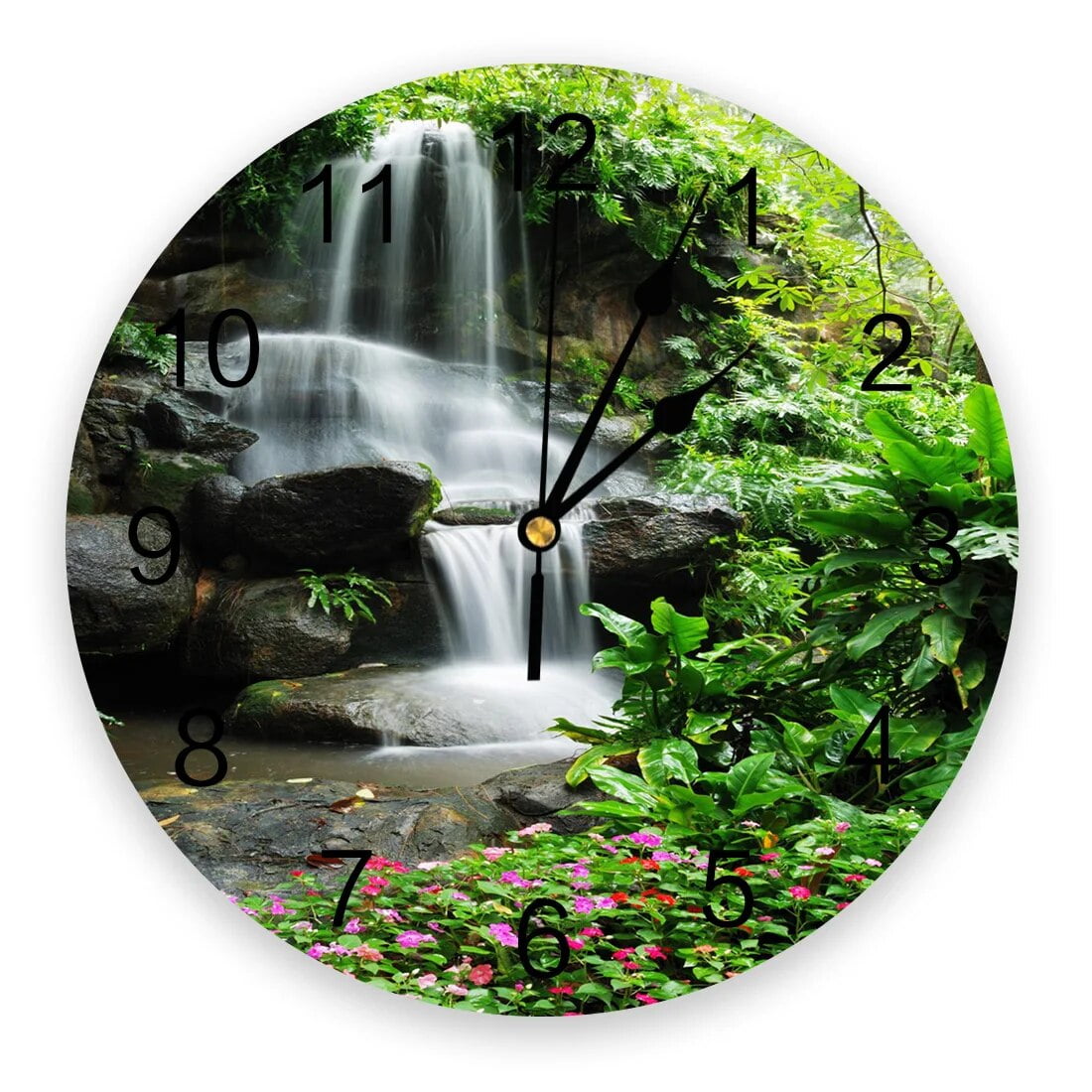 Waterfall Garden Green Jungle Wall Clock Home Decor Bedroom Silent ...