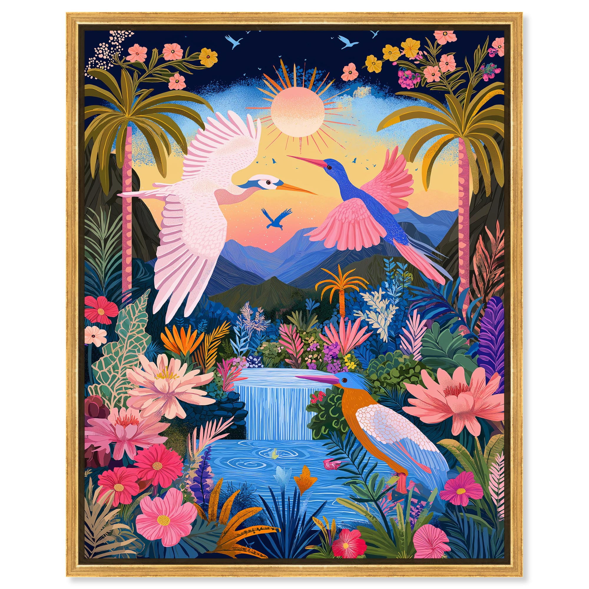 Waterfall Haven Canvas Maximalist Art by Art Remedy, Gold Frame, 36 x ...