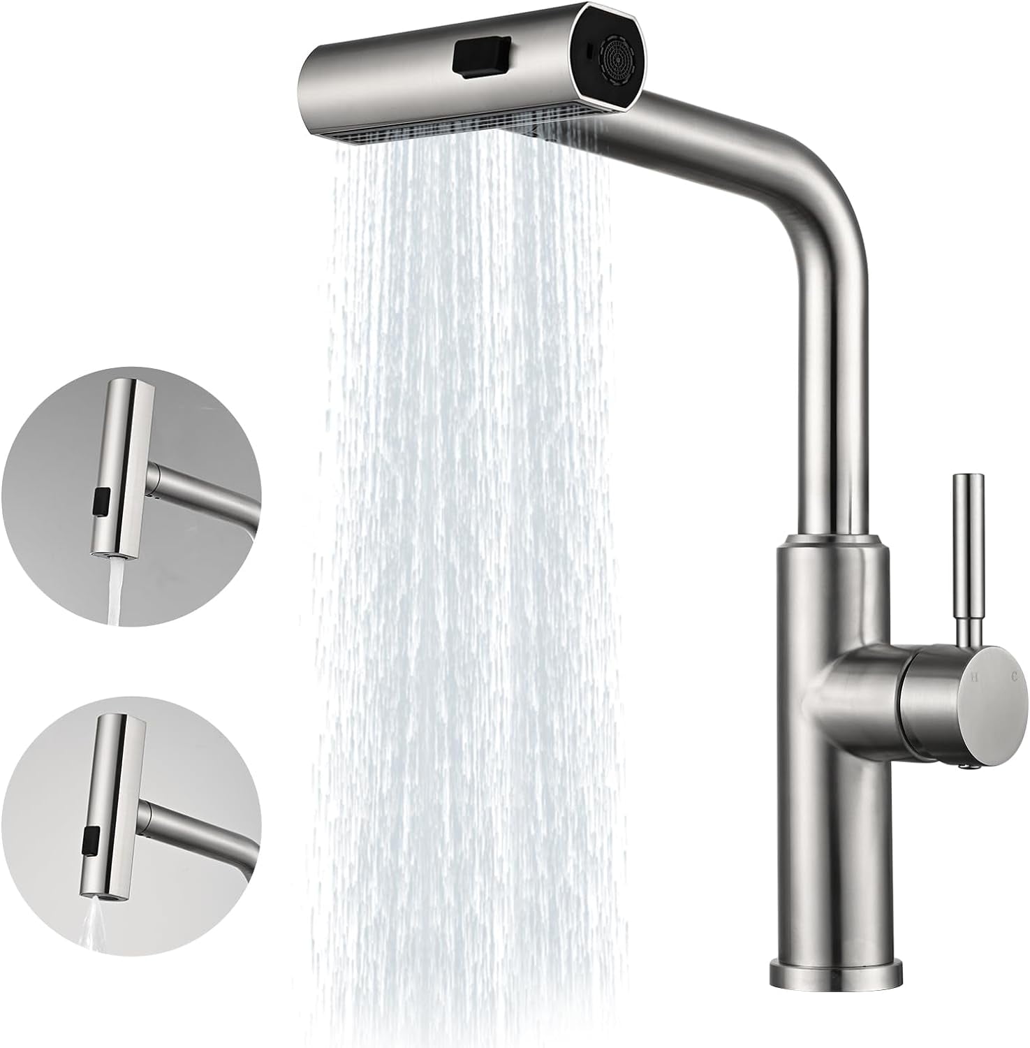 Waterfall Kitchen Faucets, 3 Modes(Sweep/Stream/Waterfall) Kitchen ...