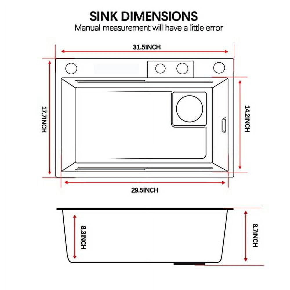 Waterfall Kitchen Sink,29.5Inch Drop in Single Bowl Stainless Steel ...