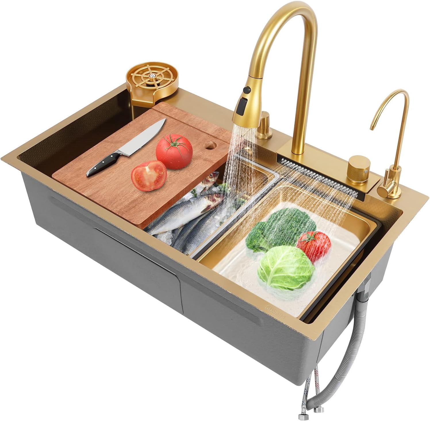 Waterfall Kitchen Sink Workstation 31.5x18 Inch Waterfall Drop In Sink ...