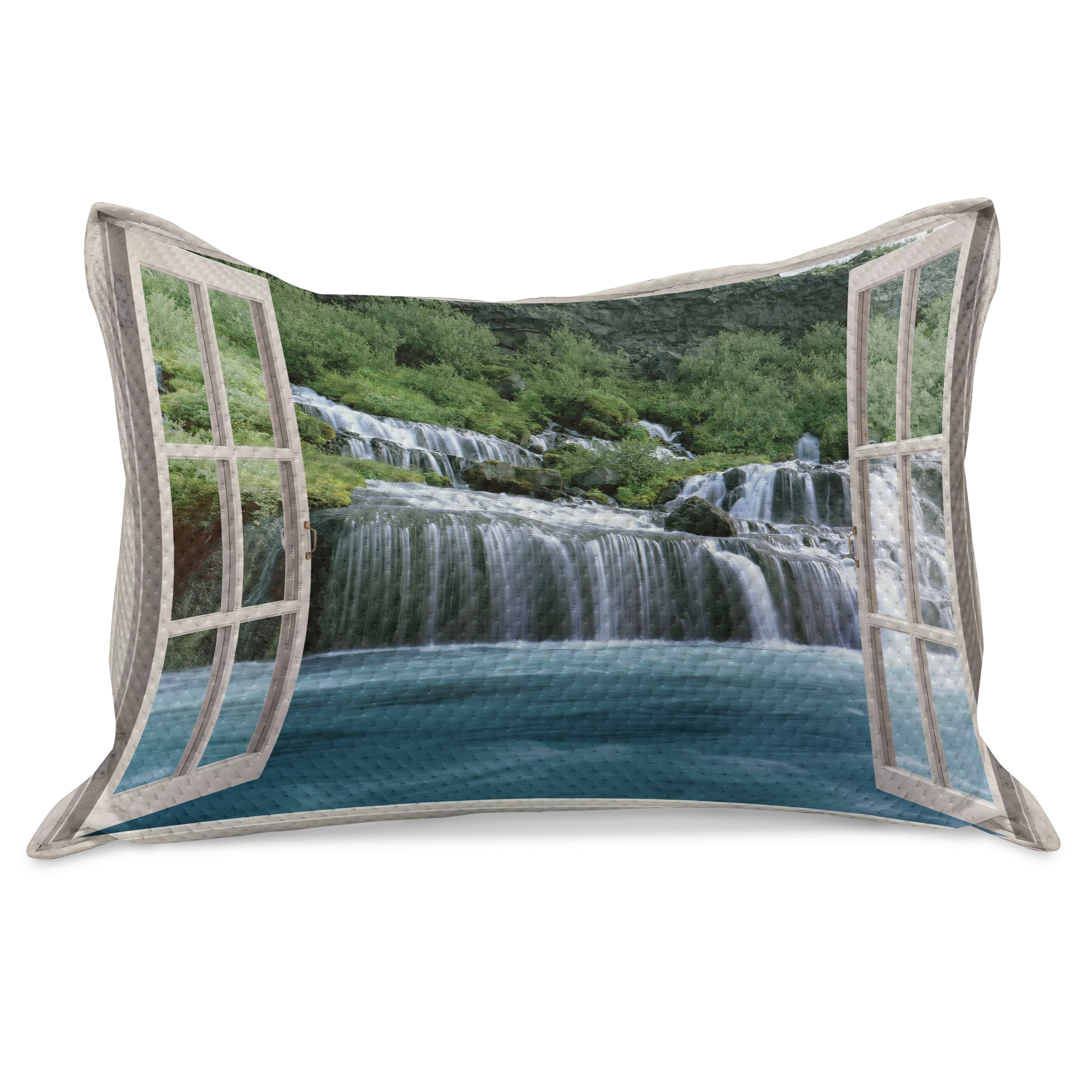 Waterfall Knitted Quilt Pillowcover, Majestic Waterfall Landscape ...