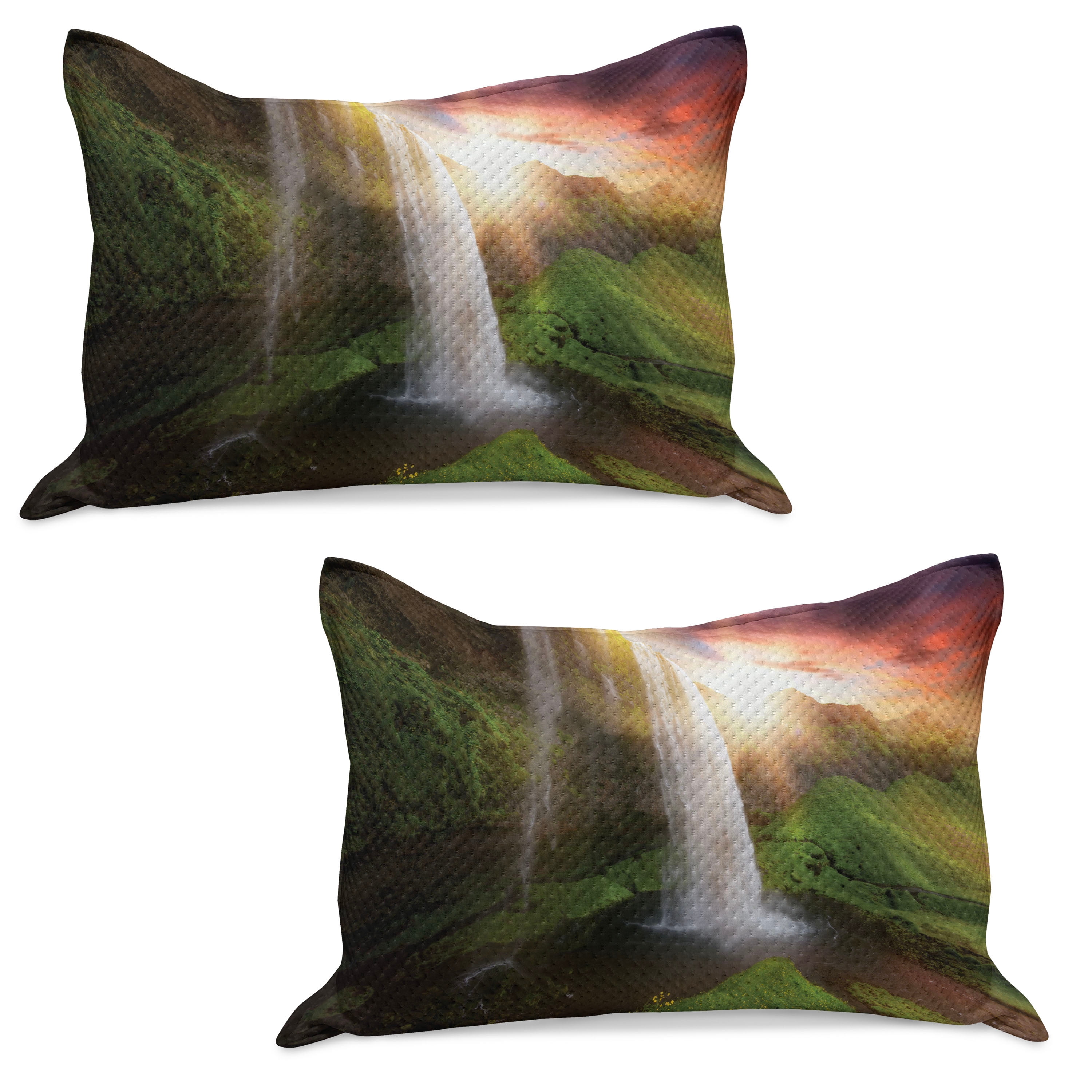 Waterfall Knitted Quilt Pillowcover Set of 2, Waterfalls at Sunset Sky ...