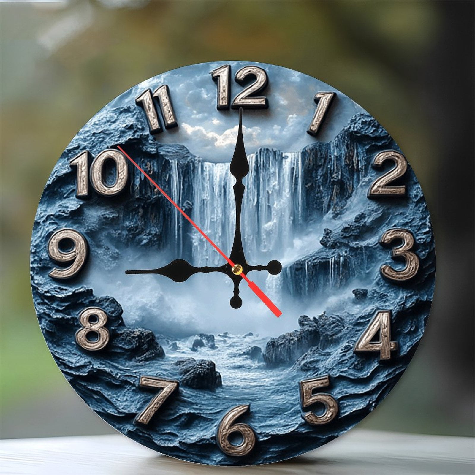 Waterfall Landscape Wall Clock Home Decor 10-Inch Silent Wooden Wall ...