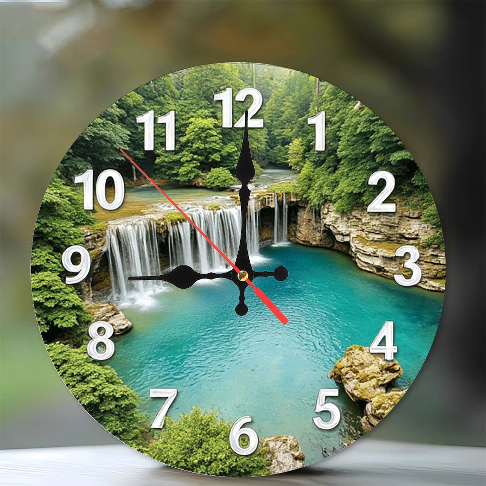 Waterfall Landscape Wall Clock Nature Scenery Home Decor 10-Inch Silent ...