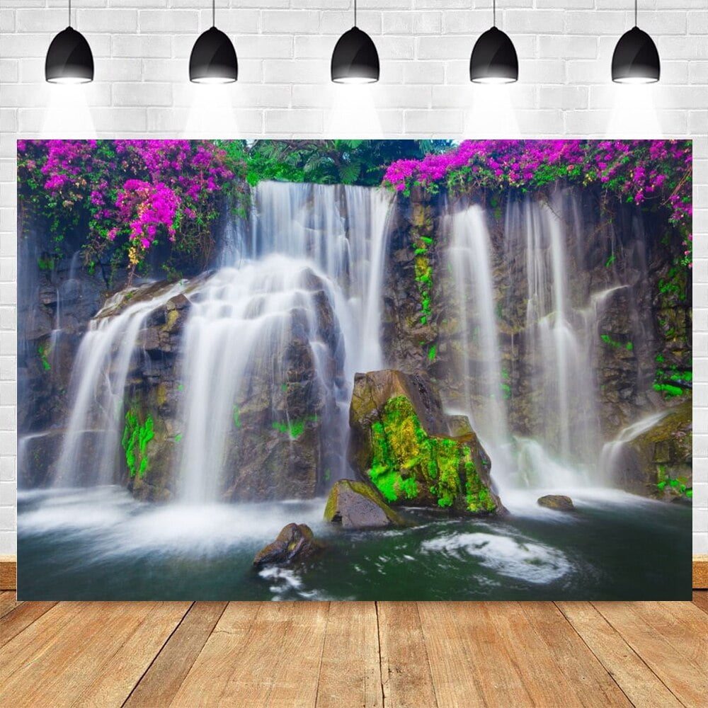 Waterfall Mountain Forest Fall Autumn Nature Backdrop Landscape Scenery ...