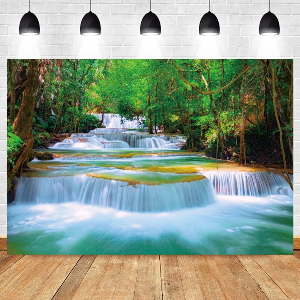 Waterfall Mountain Forest Fall Autumn Nature Backdrop Landscape Scenery ...