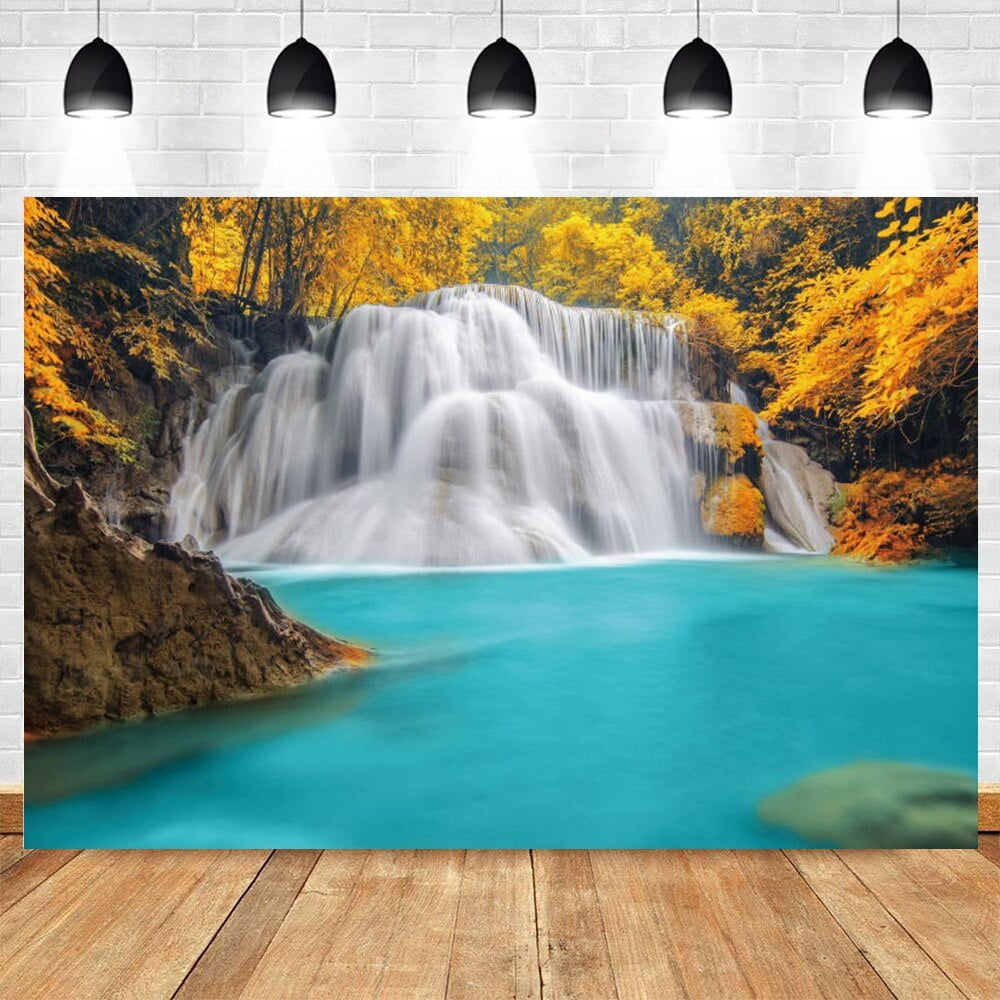 Waterfall Mountain Forest Fall Autumn Nature Backdrop Landscape Scenery ...