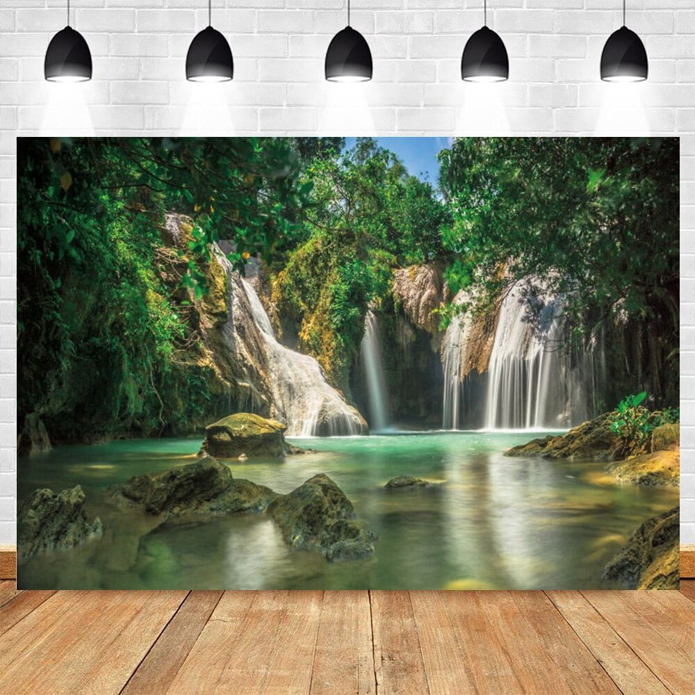 Waterfall Mountain Forest Fall Autumn Nature Backdrop Landscape Scenery ...