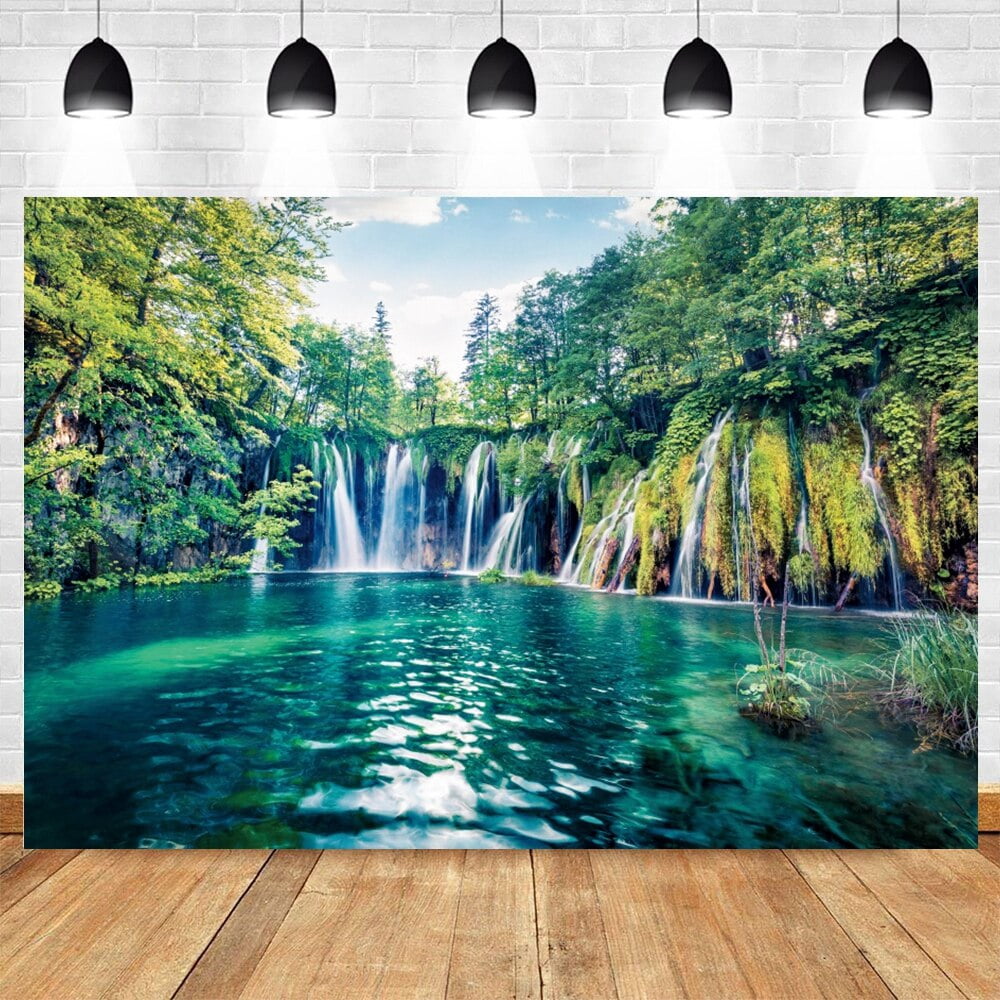 Waterfall Mountain Forest Fall Autumn Nature Backdrop Landscape Scenery ...