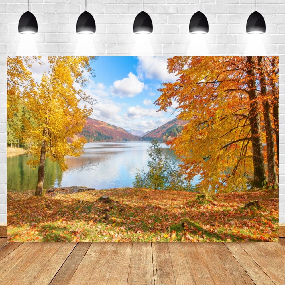 Waterfall Mountain Forest Fall Autumn Nature Backdrop Landscape Scenery ...