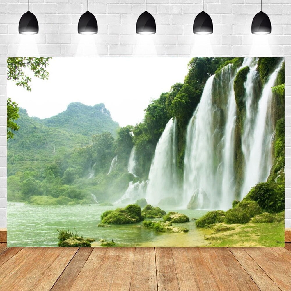 Waterfall Mountain Forest Fall Autumn Nature Backdrop Landscape Scenery ...